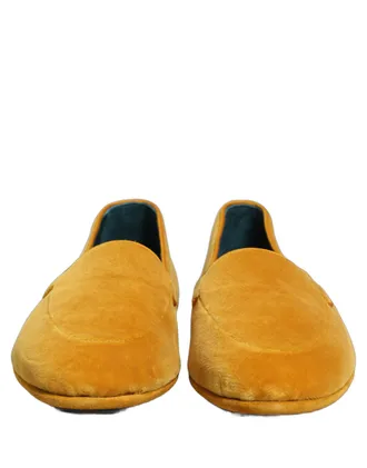 Dolce & Gabbana Yellow Velvet Slip On Men Dress Loafers Shoes Leather