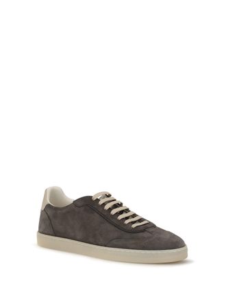 Brunello Cucinelli Mens Suede Sneakers Antracite+avorio+lavagna