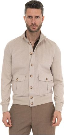 Gran Sasso Homme, Vestes, Beige, Taille: XL Bomber Cardigan Alcantara