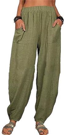 Generic Pantalon bohème en Lin pour Femme, décontracté, Ample, Taille Haute, pour Le Travail, la Plage, Les Voyages, Les