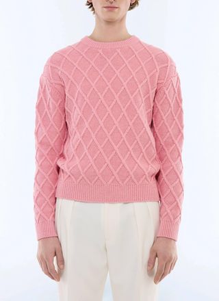 Fursac Pull col rond torsad&eacute; en laine et coton - Taille L - Homme