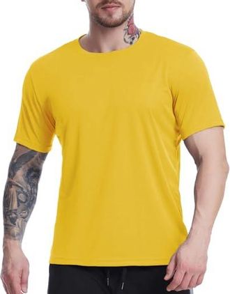 Generic Chemises à manches courtes pour homme - Décontracté - Col rond - Uni - Respirant - Séchage rapide - Pour lentraînement, la course à pied, la gym, les 