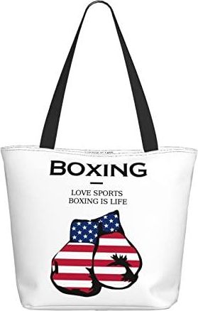 AOOEDM Drapeau am&eacute;ricain et la boxe est la vie sac &agrave; provisions pour femme 33 x 27,9 x 17,8 cm. Le cadeau parfait pour la Saint-Valentin. Cest de la Saint-Va
