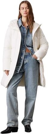 Calvin Klein Manteau Femme Logo Belt Long Puffer avec Ceinture, Ivoire (Ivory), M