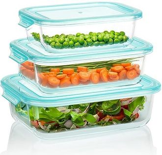 Com-Four 3x bocaux de conservation des aliments - bocaux de conservation en verre avec couvercles en plastique - bocaux de conservation des aliments pour le ca