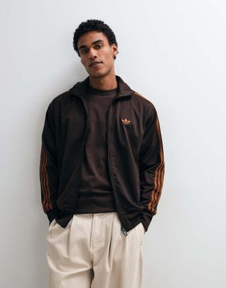 adidas Originals haut de surv&ecirc;tement Firebird marron et orange br&ucirc;l&eacute;