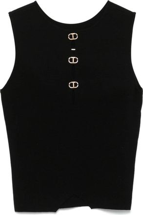 Twin-Set Top mit Logo-Schild - Schwarz