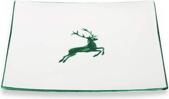 Gmundner Keramik Platzteller eckig Gr&ouml;sse: l= 31 cm x b= 31 cm x h= 2.8 cm gr&uuml;ner Hirsch Geschirr, handgemacht in &Ouml;sterreich