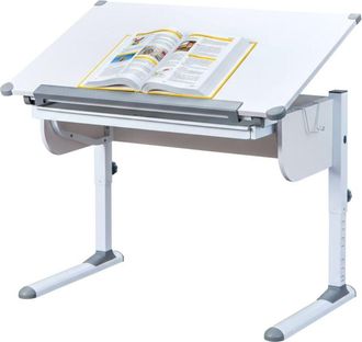 Dmora Dmora H&ouml;henverstellbarer Schreibtisch mit kippbarer Ablage, in Wei&szlig;metall, 110x68x55-78 cm