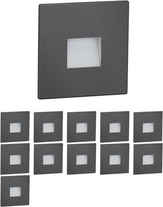 LEDs Com 12 pièces LED lumière descalier/lampe murale encastrée FOW pour lintérieur et lextérieur, downlight, carré, anthracite, 85 x 85mm, blanc froid