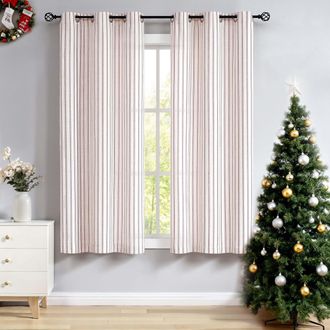 Randall Gestreifter Bauernhaus-Fenstervorhang, Leinen, rustikales Garn, gef&auml;rbt, schwer, halbtransparent, Vorh&auml;nge f&uuml;r Wohnzimmer, Fensterbehandlungssets, 101