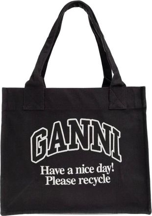 Ganni Femme, Sacs, Noir, Taille: ONE Size Logo Canvas Tote Bag