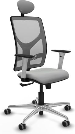 Piqueras y Crespo Schreibtischstuhl aus grauem Netzstoff, mit wei&szlig;en und schwarzen Armlehnen, h&ouml;henverstellbare Lendenwirbelst&uuml;tze und festes Kopfteil, Grau/Hellgrau