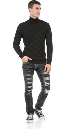 Cipo & Baxx Herren Pullover CP241 Schwarz - Stylischer Strickpullover im modernen Design mit hohem Perfekt f&uuml;r Freizeit, Alltag & Coole Streetwear Outfits - CP241