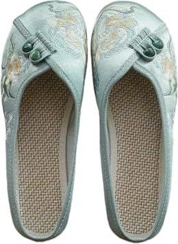 Generic QXDZSW Chaussures brodées en toile pour femme Sandales ethniques cool pantoufles chaussures pour femme, 5 Vert clair, 39.5 EU