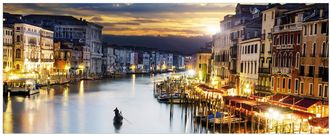 Wallario Glasbild Canal Grande in Venedig am Abend mit untergehender Sonne - 50 x 125 cm Wandbilder Glas in Premium-Qualität: Brillante Farben, freischwebende 