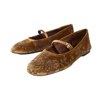 Generic JCVBN - Chaussures Mary Jane d&eacute;t&eacute; pour femme, faites &agrave; la main, broderies florales, mocassins avec sangle &agrave; boucle pour femme, marron, 40.5 EU