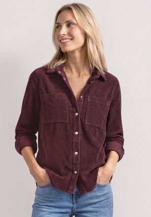 Street One Langarmbluse STREET ONE, Damen, Gr. 34, lila (rustic rouge), Web, 100% Baumwolle, unifarben, normal normal, V-Ausschnitt, abgesteppt, Blusen, aus rein