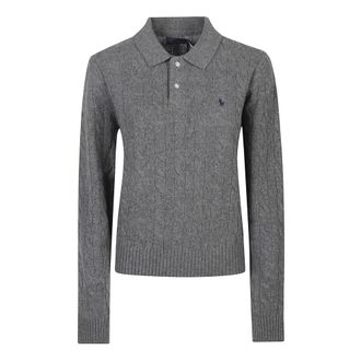Polo Ralph Lauren Femme, Tops, Gris, Taille: 36 FR Pull col polo &agrave; manches longues