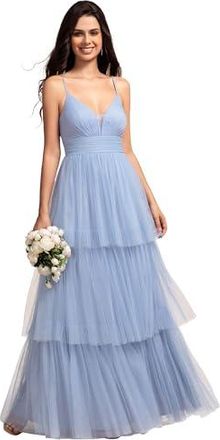 Ever-pretty Robes de Demoiselle dhonneur de G&acirc;teau Col V Tulle Taille Empire Chic Bleu Poussi&eacute;reux Clair 48