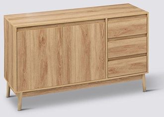 PEGANE Buffet, meuble de rangement en bois avec 2 portes et 3 tiroirs coloris Beige - Longueur 120 x Profondeur 39 x Hauteur 76 cm