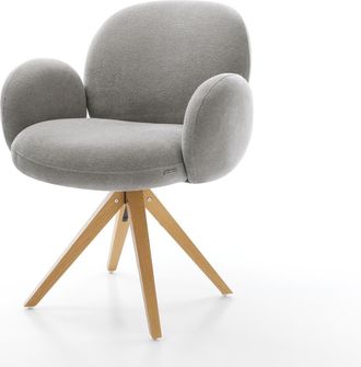 DELIFE Drehstuhl Nube-Flex mit Armlehnen Strukturstoff Soft Grau Holzgestell kantig Natur 180&deg; drehbar Taschenfederkern, Esszimmerst&uuml;hle