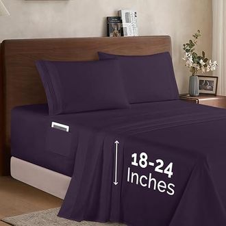 Elegant Comfort Luxuriöses 1500 Premium-Mikrofaser-Bettwäsche-Set, 4-teilig, weich, rundum elastisch, 45,7-61 cm tief, extra Tiefe Bettlaken, Kingsize, Aubergine-Viol