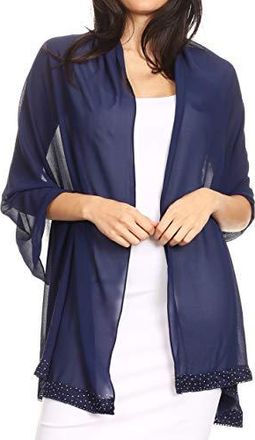 Sakkas 18224 - Naomi Women - Foulard de mariage foulard en mousseline de soie pure et transparente - Strass-blue - 7029