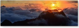 Paul Sinus Art Berge im Sonnenuntergang mit Nebel - Panoramabild auf Leinwand in 150x50cm