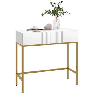 HOMCOM Table Console, Console Meuble, avec 2 tiroirs, Base en Acier, Pieds antidérapants, pour entrée, Salon, Blanc