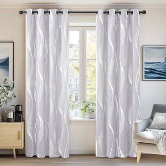 Deconovo Lot de 2 Rideaux Argent&eacute; Motif Ligne Occultant Chambre Rideau Isolant Thermique Anti Froid &agrave; Oeillets 140x245cm Gris Perle Salon Moderne LHotel