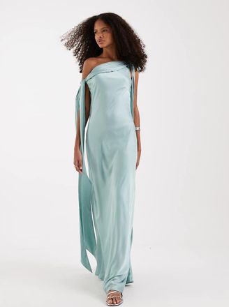 Tfnc Linvit&eacute;e - Robe longue en satin &agrave; &eacute;paule tombante - Aqua-Vert