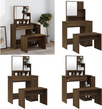 vidaXL Schminktisch-Set Braun Eichen-Optik 86,5x35x136 cm - Schminktisch - Kosmetiktresore - Badezimmermöbel - Makeup Tisch - Schreibtisch - Home & Living