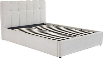 Vente-Unique Lit coffre 140 x 190 cm - Tissu bouclette - Blanc - MAZIRI