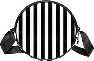 Generic Petit sac &agrave; bandouli&egrave;re circulaire pour femme, sac &agrave; bandouli&egrave;re &agrave; rayures avec fermeture &eacute;clair, bretelles r&eacute;glables, sac &agrave; main rond d&eacute;contract&eacute; pou