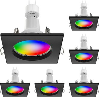 LEDs Com 6 Stück Deckeneinbaustrahler RIR Einbaurahmen schwarz matt eckig, inkl. Smart Home RGBW GU10 LED Lampe, 5,41W, 473lm