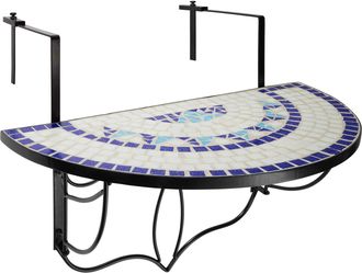 TecTake Balkonh&auml;ngetisch Mosaik, halbkreisf&ouml;rmiges Design, Balkontisch klappbar, Massive Steinmosaik-Tischplatte, Balkontisch mit Metallhaken, H&auml;ngetisch f&uuml;r 