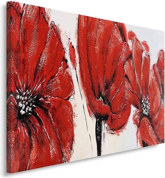 Feeby Frames Feeby, Wandbild - 1 Teilig - 50x70 cm, Leinwand Bild Leinwandbilder Bilder Wandbilder Kunstdruck, Mohnblumen, Blumen, MALEREI, Kunst, ROT