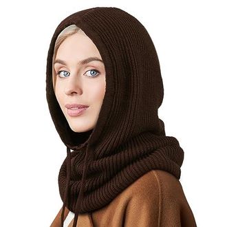 Dreshow Bonnet Femme Hiver Chapeaux dhiver pour Femmes Balaclava Knit Beanie Skull Cap Tricot&eacute;e Cagoule &agrave; Capuche