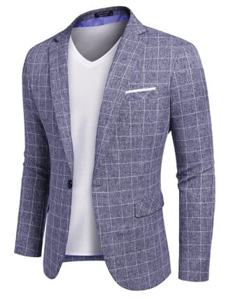Coofandy Herren-Blazer, lässige Sportmäntel, schmale Passform, EIN Knopf, Anzugjacke, leichtes Sportjacket, L