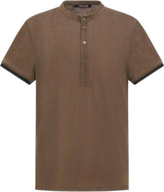 Roberto Cavalli Braunes Henley T-Shirt mit Stehkragen - - Tops - Herren - Braun - S