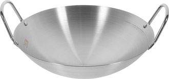 Pretyzoom Edelstahl Wok Pfanne 26cm Doppelgriff Poliert Vielseitiger Wok F&uuml;r K&uuml;che Und Camping