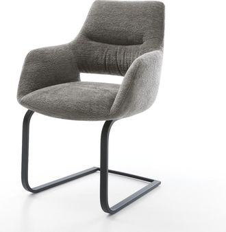 DELIFE Freischwinger Yago-Flex mit Armlehnen Boucl&eacute; Soft Schlamm Freischwinger flach Schwarz Taschenfederkern, Esszimmerst&uuml;hle