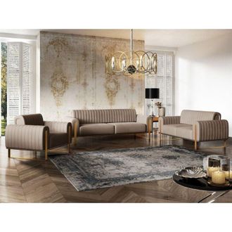 Fun M&ouml;bel Sofaset Designersofas valerie 3-2-1 in Stoff Elisa Velvet Cappuccino