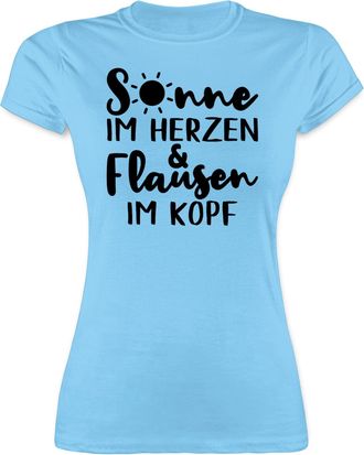 Shirtracer Shirt Damen - Spr&uuml;che Statement mit Spruch - Sonne im Herzen und Flausen im Kopf - schwarz - XL - Hellblau - Tshirt Baumwolle spruchshirts sprueche t-