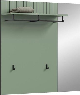 ebuy24 Station Wandgarderobe 2 Haken, 1 Spiegel staubgr&uuml;n