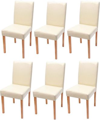 Hhg 6er-Set Esszimmerstuhl Stuhl Küchenstuhl Littau, Leder creme, helle Beine