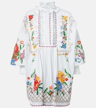 Valentino Bestickte Bluse aus Baumwolle, Leinen und Seide