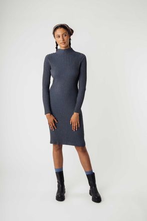 Mela Damen vegan Kleid Shivani Rippenstrick Blau