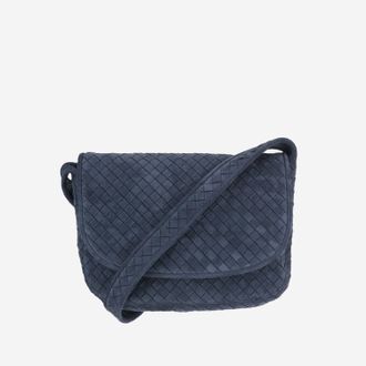Bottega Veneta Mens Veneto Messenger Bag Suede Dark Blue Calfskin Shoulder